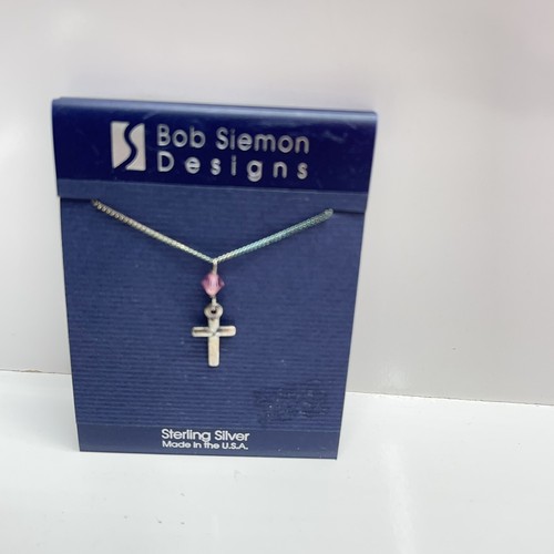 Bob Siemon Designs Sterling Silver 925 Cross Necklace Pink Accent NOS ...