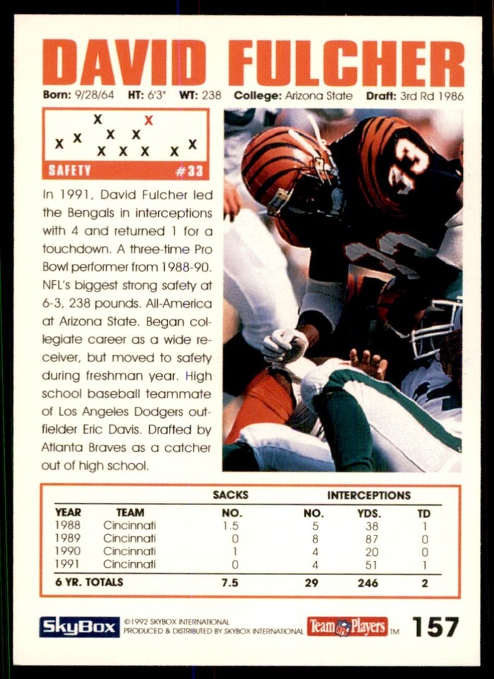 1992 SkyBox David Fulcher Cincinnati Bengals #157 | eBay