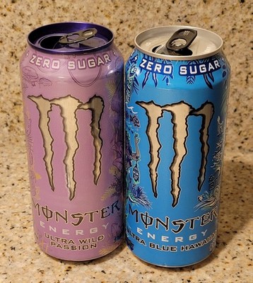 MONSTER ENERGY ULTRA WILD PASSION/ULTRA BLUE HAWAIIAN RARE SILVER TOP ...