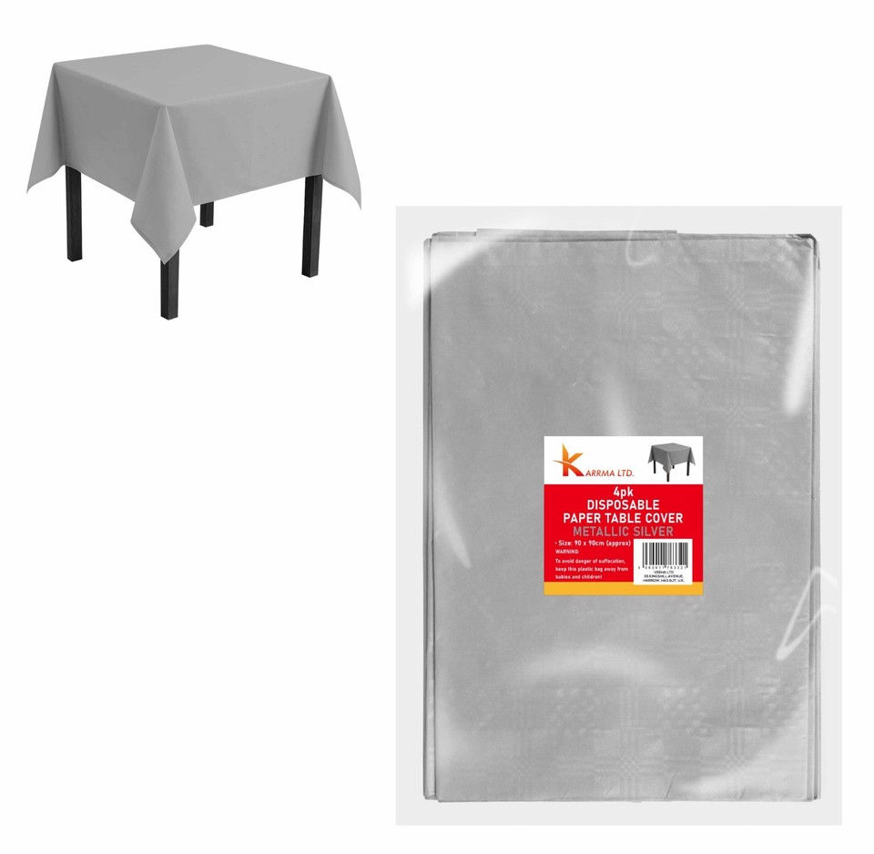Pack of 4 Disposable Paper Table Covers / Table Cloths - Square 90CM X ...
