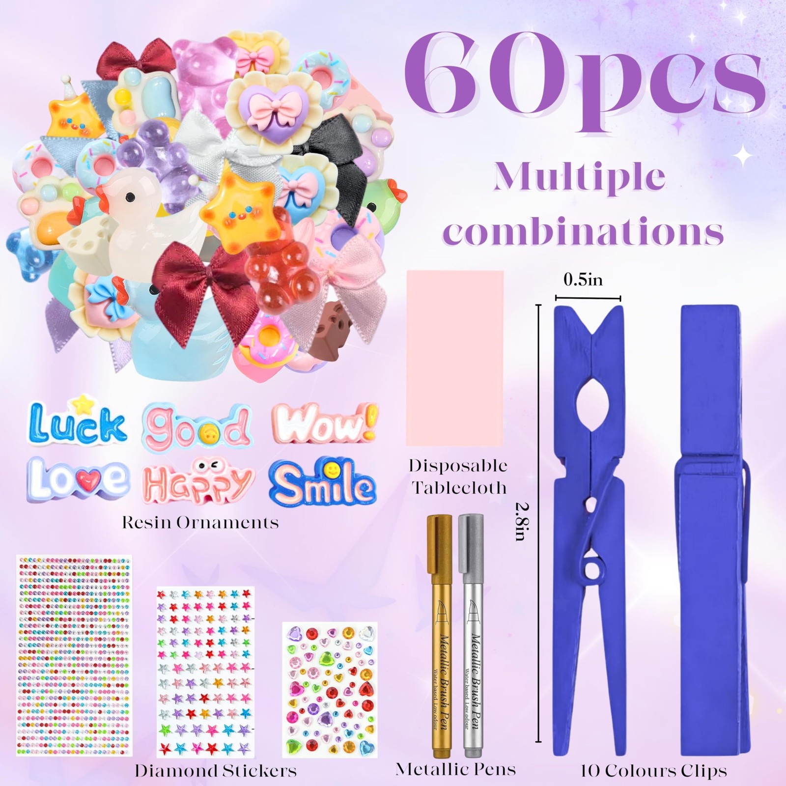 60 Set Cheer Pins with Tablecloth - Wooden Clothespins for Cheerleaders ...