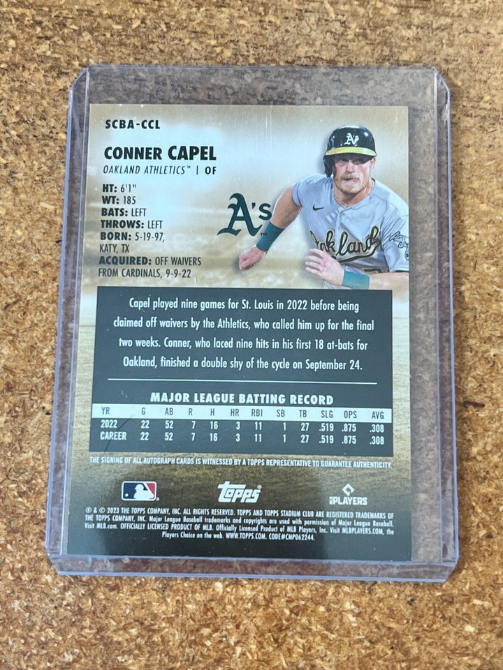 2023 Topps Stadium Club Baseball # SCBA-CCL Conner Capel RC Autograph ...