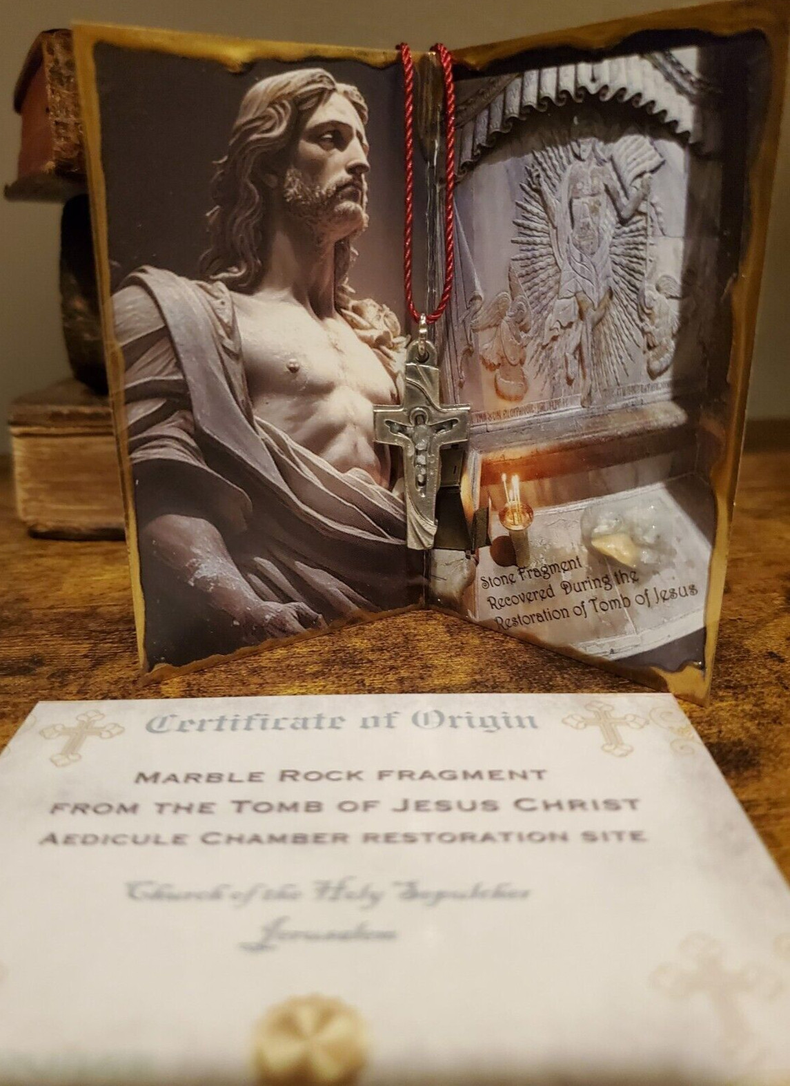 Risen Jesus Cross Display Stones from Tomb | Grelly UK