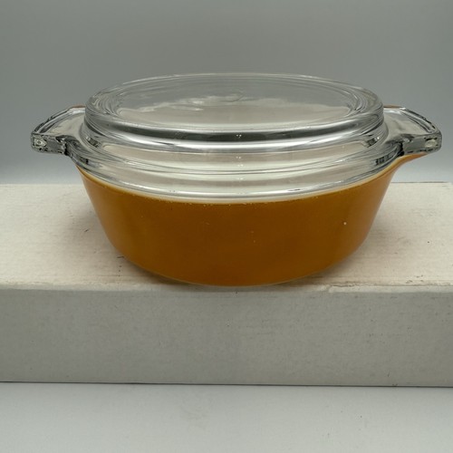 Vintage Pyrex 471 Old Orchard (Solid Caramel) 1 Pint Casserole Dish w ...