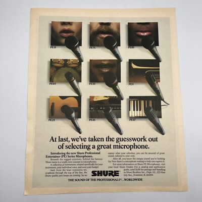 Shure PE Microphones 1982 Vintage Print Ad 10.25"x12.5" | eBay