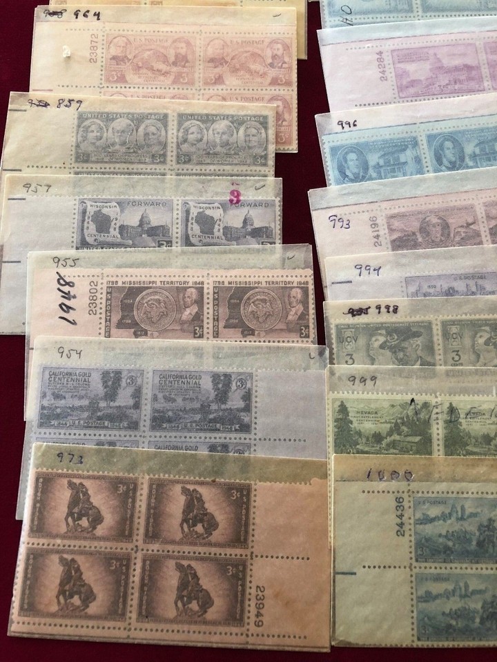 50 DIFFERENT Mint U.S. Plate Blocks, 50-100 Year's Old MNH US Stamps ...