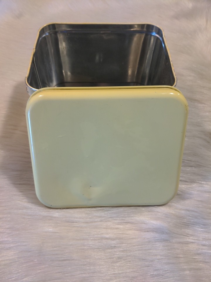 Vintage Yellow Metal Tin Harvell Space Saver Tin Yellow Flowers 6" x 5 ...