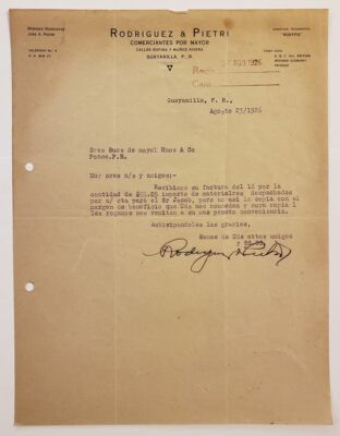 VTG COMMERCIAL LETTER / RODRIGUEZ & PIETRI / GUAYANILLA PUERTO RICO ...