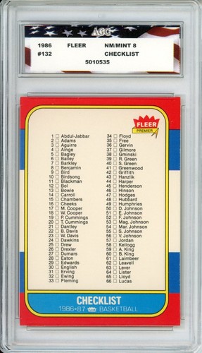 1986 Fleer Basketball #132 Checklist AGC 8 NM/Mint Michael Jordan Bird ...
