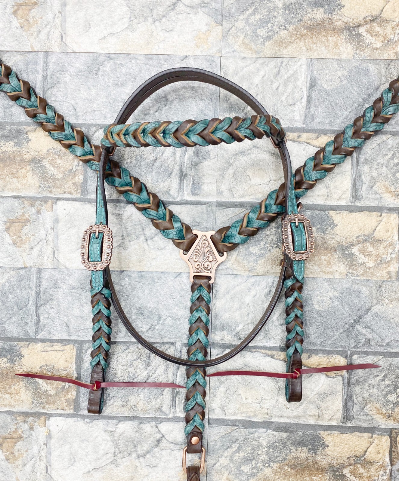 Genuine Leather Western Headstall Set for Horse Decorated with Teal ...