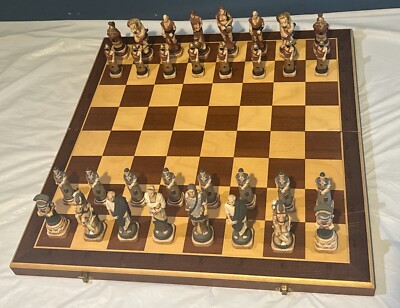 Marble Stone Chess Wooden Chessboard Hand Painted Spartacus Figures | eBay