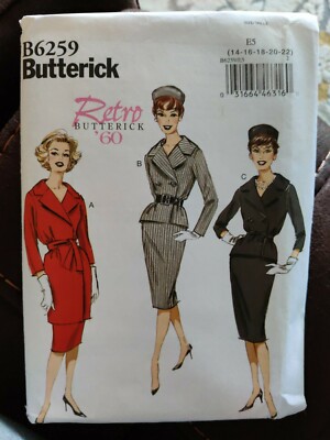 BUTTERICK PATTERN 6259 JACKET SKIRT RETRO 1960 MISSES SIZES 14 16 18 20 ...