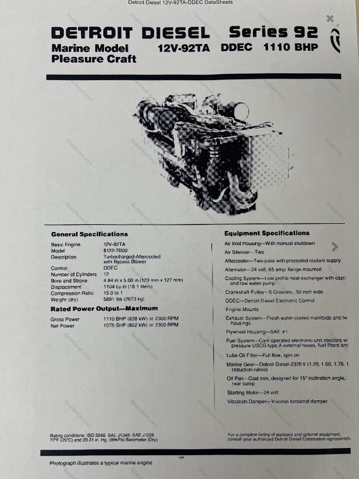 Detroit Diesel 12V92TA, Marine Diesel Engine, DDEC II, 1110 HP @ 2300 ...