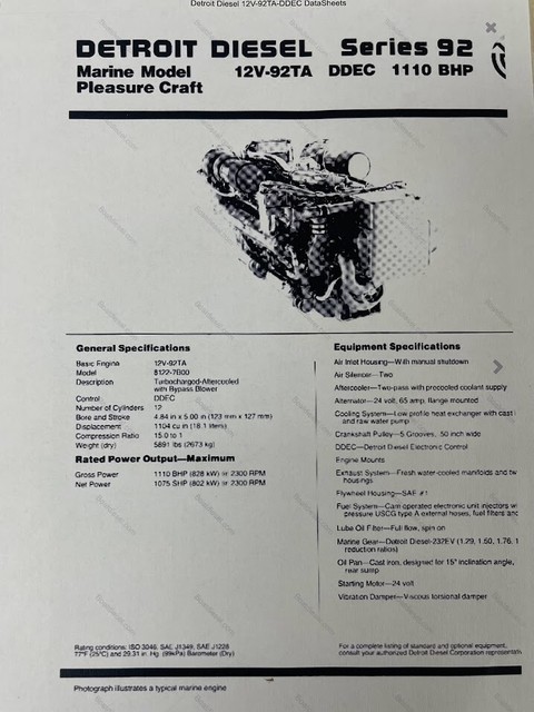 Detroit Diesel Marine Mechanical Engines 12v92 TA Rated 1050 HP for ...