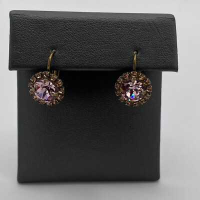 Sorrelli Swarovski Crystal Round Halo Leverback Earrings Mauve Purple ...