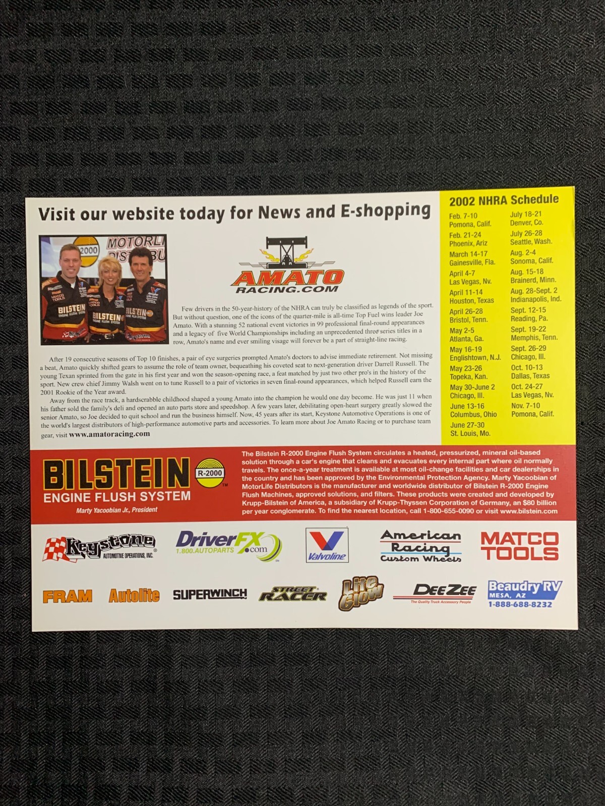 SIGNED 2X Joe Amato & Darrel Russell - Bilstein 10x8" Racing Promo Card ...
