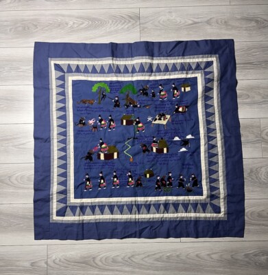 Hmong Story Cloth Embroidered Folk Art Tapestry 32x32, Immaculate | eBay