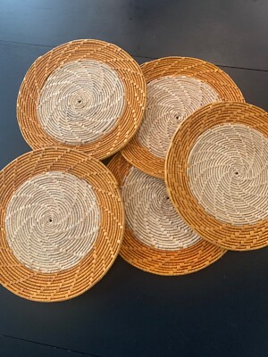 Set Of 5 Rattan Wicker Bohemian Tan Plate Chargers One Size medium and ...