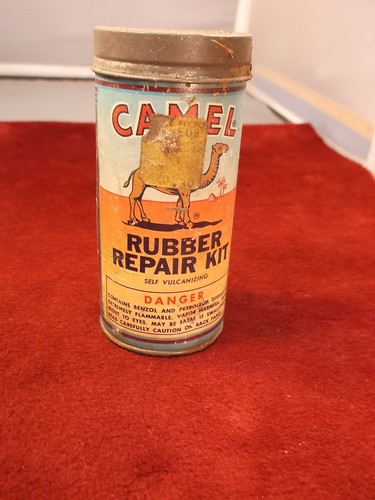 NEAT OLD VTG 1962 "CAMEL RUBBER REPAIR KIT" ADVERTISING TIN "SELF ...