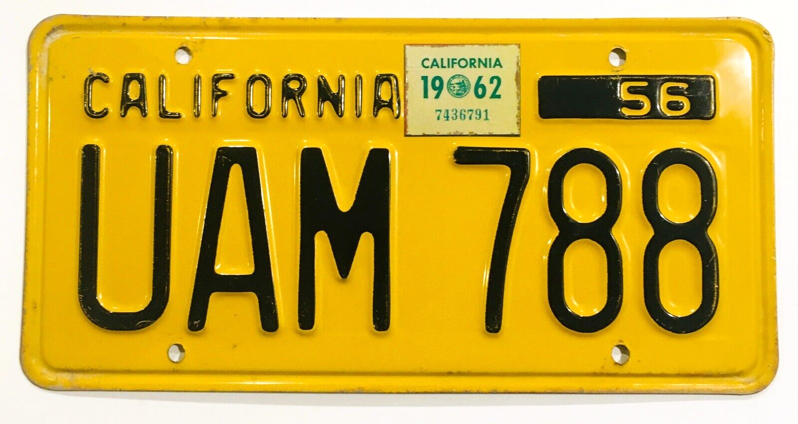 1956 California License Plate Single plate 1962 Validation # UAM 788 | eBay