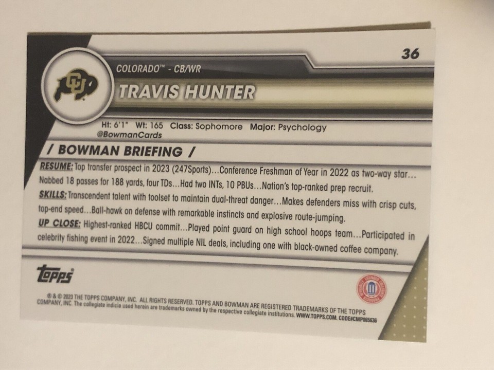 TRAVIS HUNTER 2023 Bowman U Chrome 1st Bowman Colorado card #36 | eBay