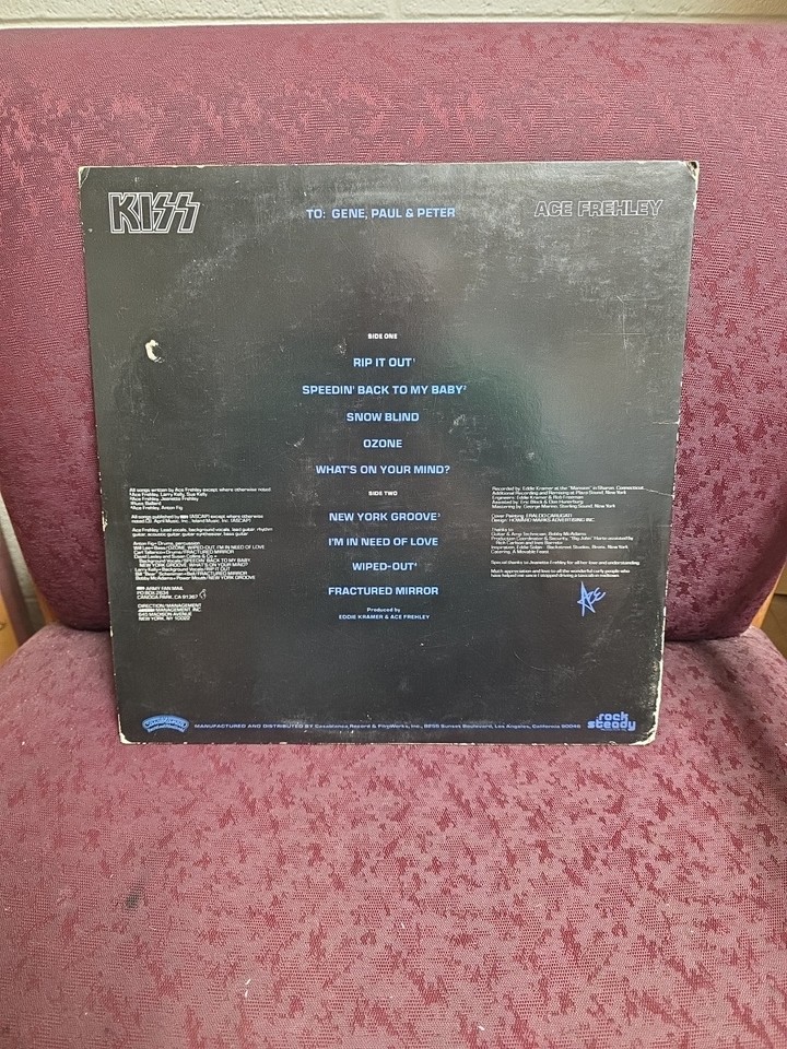 KISS - ACE FREHLEY Solo Album 1978 CASABLANCA RECORDS! Vinly Inlay Cut ...