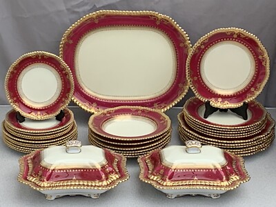 Rare Spode Copeland Y2198 Gadrooned & Raised Gold Scrolls on Maroon ...