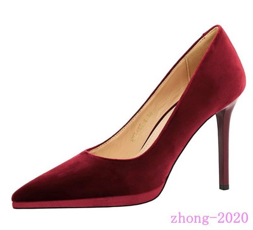 Women's Pointed Toe Velvet Stiletto High Heels Shoes Slip On Wedding ...