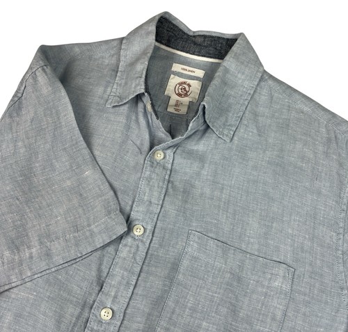 Panama Jack Men's Light Blue 100% Linen Button Up Short Sleeve Shirt ...