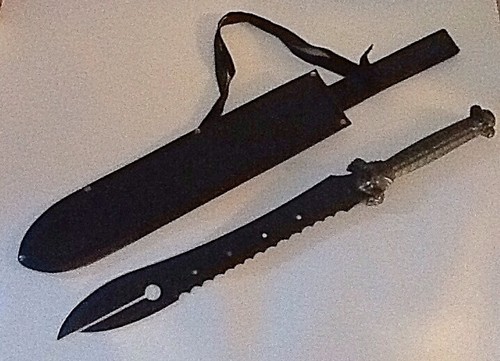 TACTICAL ASSAULT MACHETE W/SHEATH Full 25 In Tang Blade Skull Handle ...