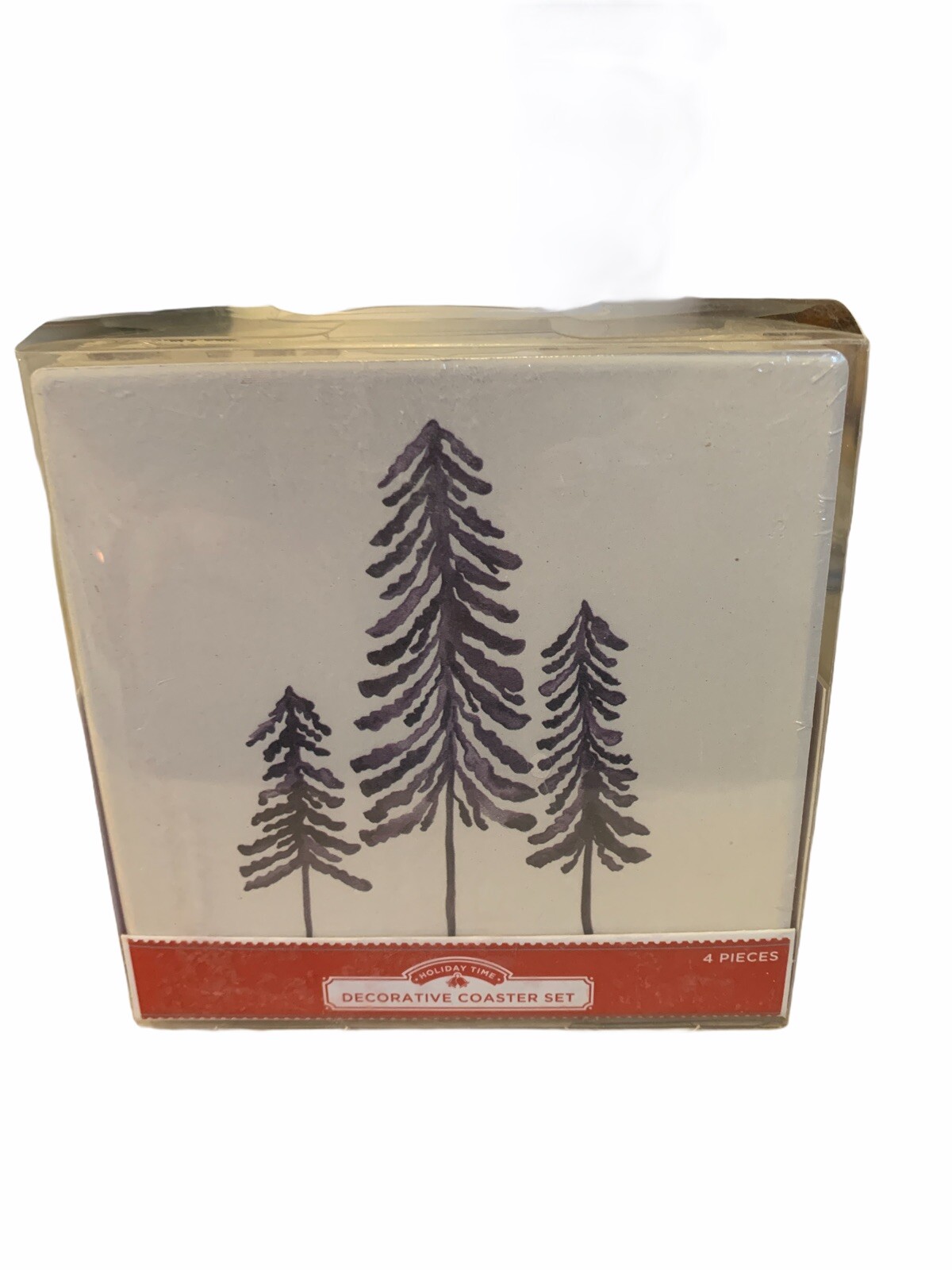 Christmas Decorative Stoneware Grey/ White Holly Trees Coasters Set 4 ...