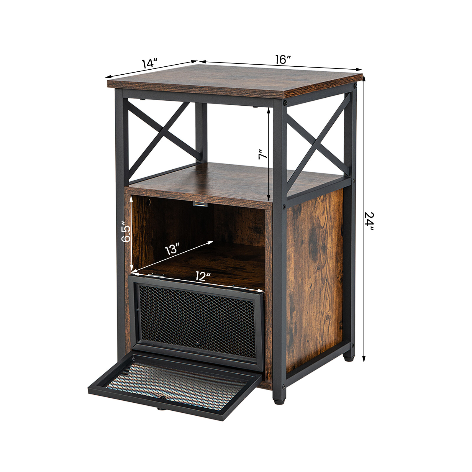 Nightstand Set of 2 Industrial End Side Table with 2 Visible Netting ...