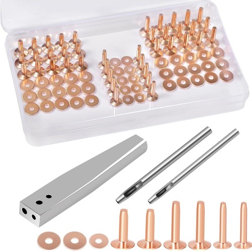 84-Piece Copper Rivets Kit with 2-in-1 Setter & Hole Punch for Leather ...