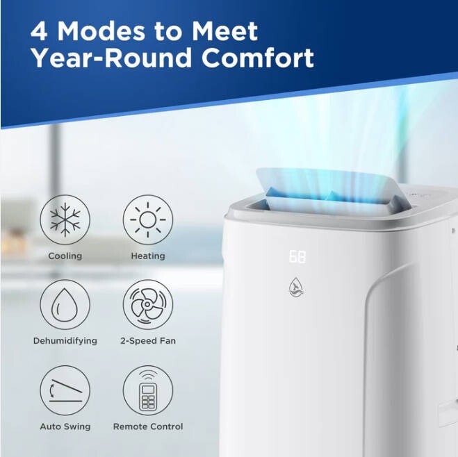 14000 BTU Portable Air Conditioner 3-in-1 Intelligent Cooling System ...