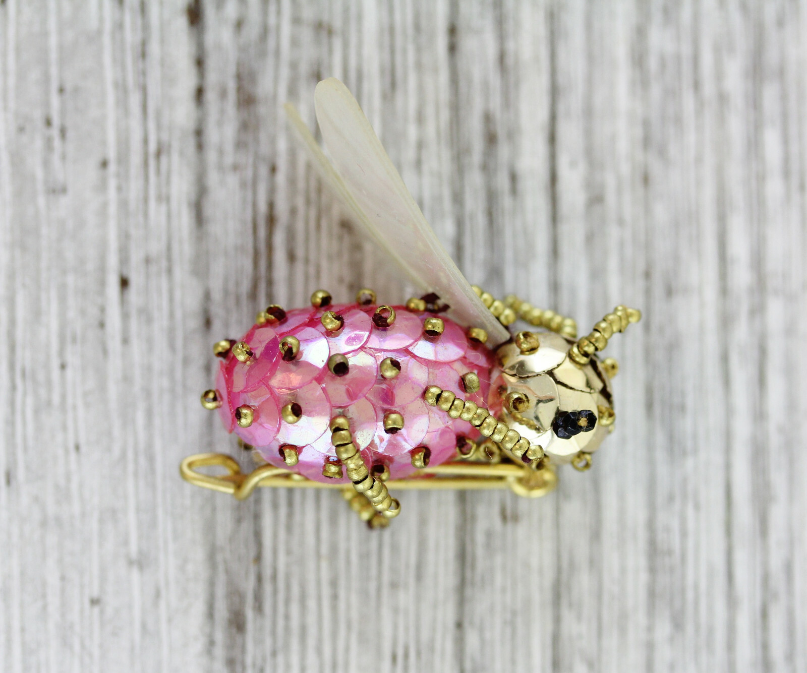 VINTAGE WEST GERMANY BEE INSECT PIN SEQUIN PINK BUG B… - Gem