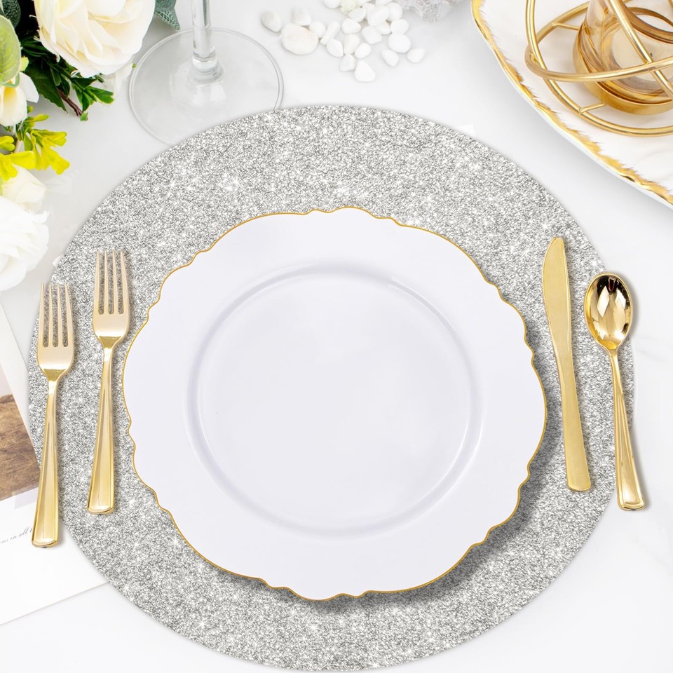 100 PCS Silver Glitter Paper Place Mats, Silver Table Mats, Sparkle 13. ...