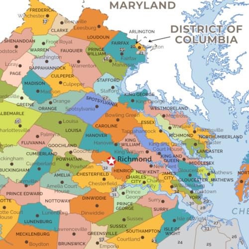 Virginia Counties Map - Poster - 21 x 39 inches - Front Lamination ...