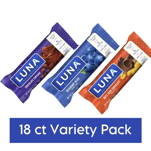 LUNA Chocolate Cupcake, Blueberry, Nutz Over Chocolate Nutrition Bars ...