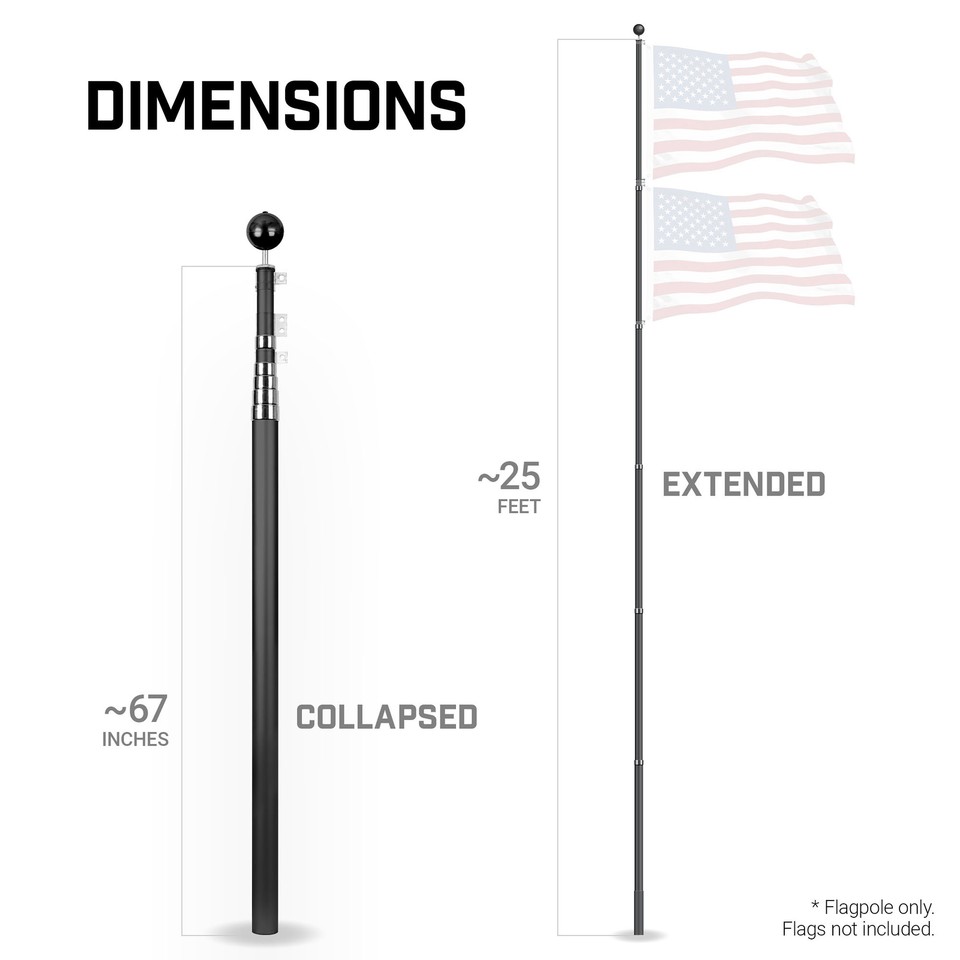 20Ft Telescoping Flagpole Aluminum Black | Flag NOT Included by G128 | eBay