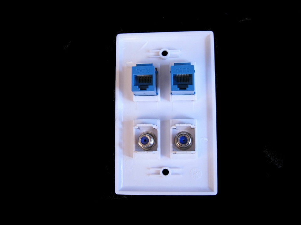 4 Port Ethernet Wall Plate 2 CAT6 2 F type 3G Coax Keystone Network ...