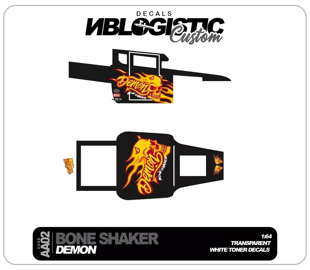 Bone Shaker Custom Universal WaterSlide Decal for hot wheels 1/64 Scale ...