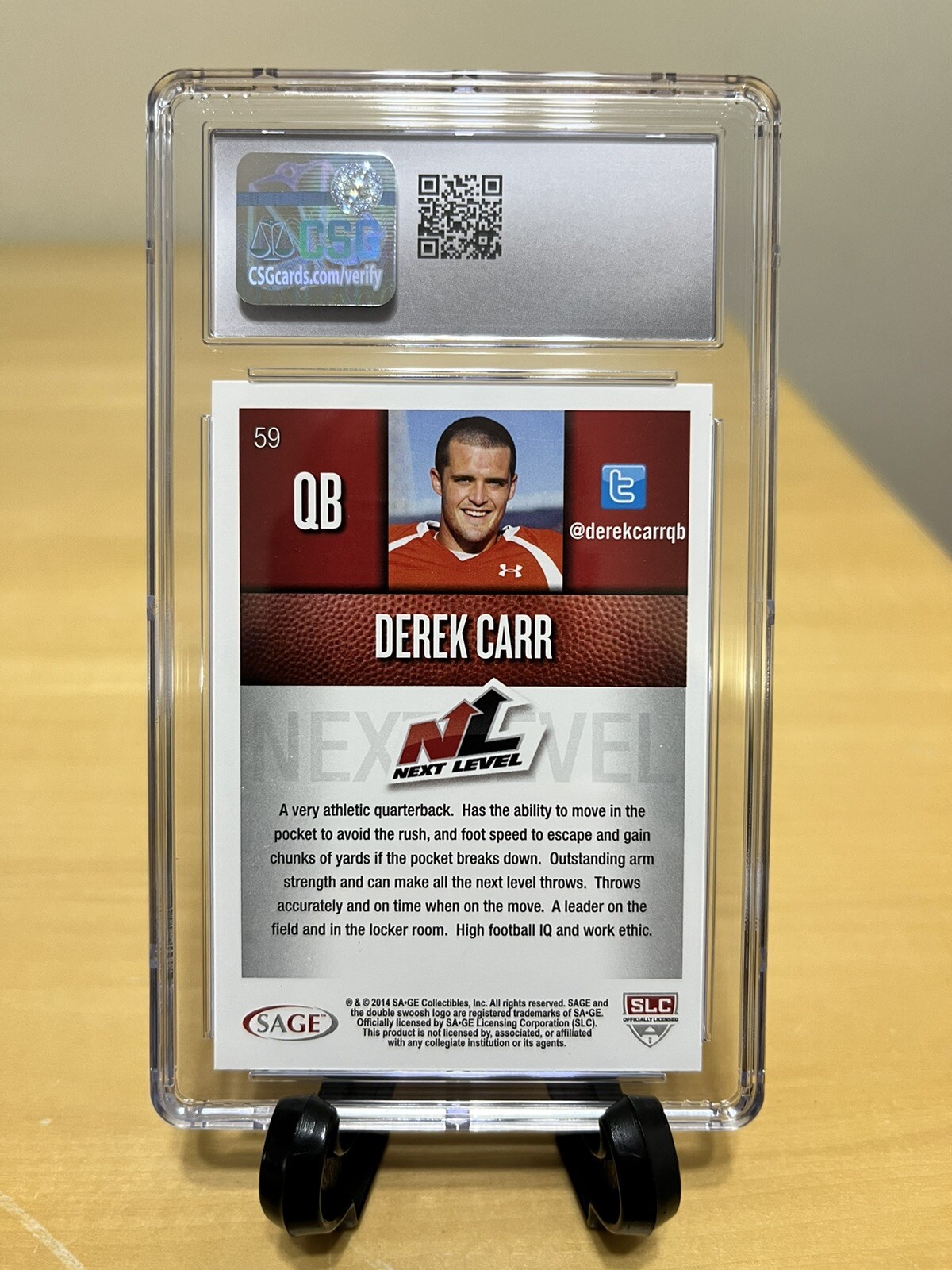 DEREK CARR ROOKIE CARD 2014 SAGE HIT #59 RARE GRADED CSG GEM MINT 10 ...
