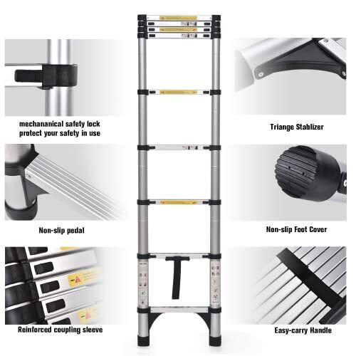 Telescoping Ladder 10.5 Ft Extension Ladder Aluminum Lightweight ...