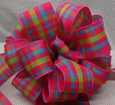 10" Hand Made Pink Blue Green Plaid Spring Double Wired Wreath Bow ...