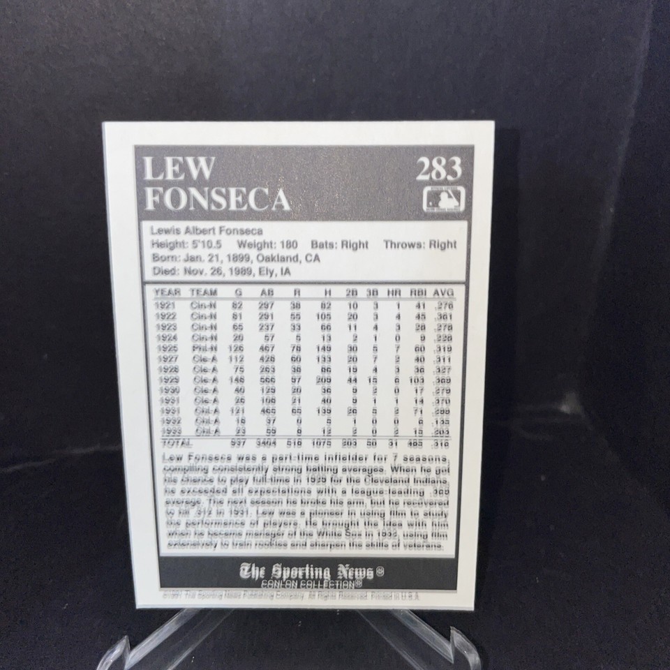 1991 CONLON COLLECTION TSN - LEW FONSECA #283 CLEVELAND INDIANS | eBay