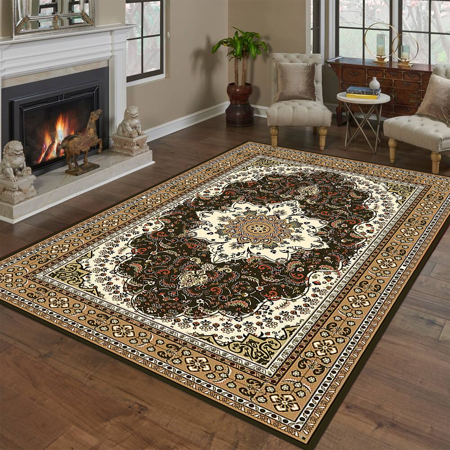 Luxury Non Slip Large Traditional Rugs Living Room Bedroom Rugs Hallway ...