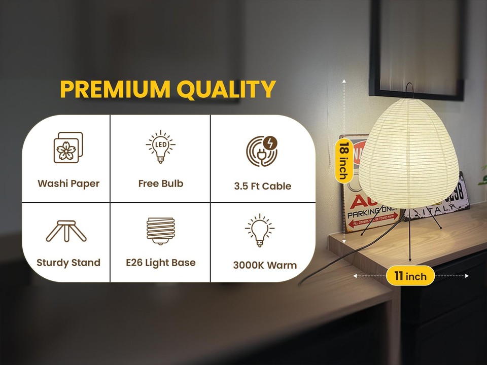 Japanese Rice Paper Lamp, Noguchi Style Lantern – Dimmable Table Lamp ...