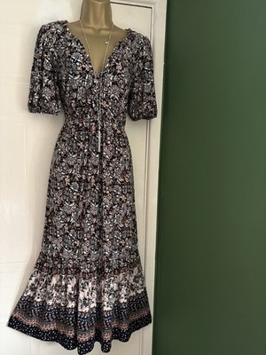 EXQUISITE MONSOON BOHO JERSEY TEA GYPSY MIDI OCCASION DRESS Sz M 12/14 ...