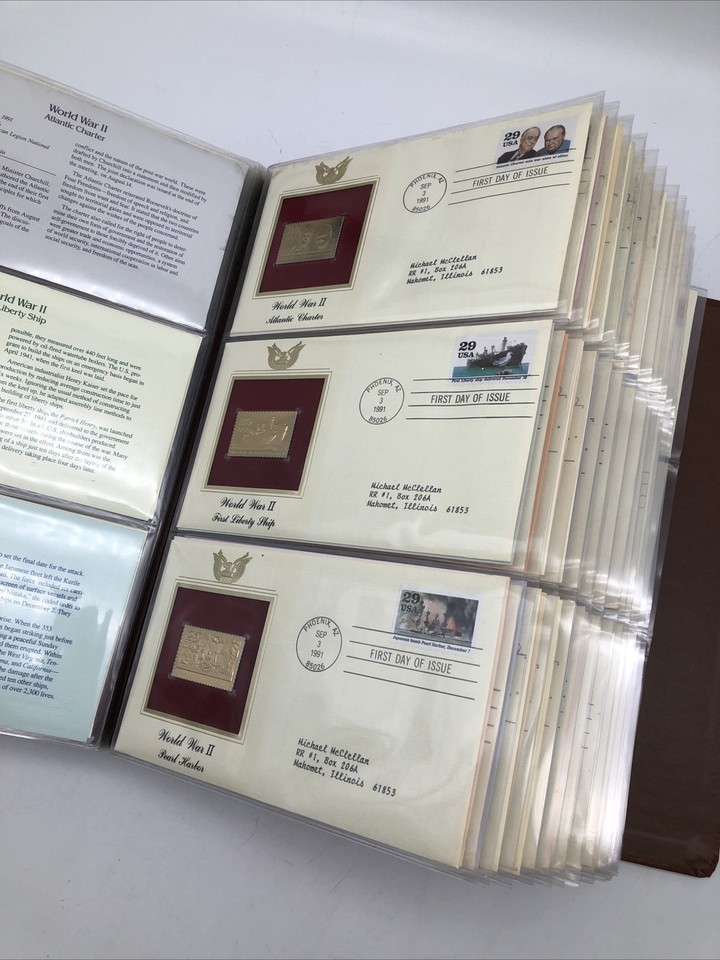 72 Golden Replicas of First Day Issue Stamps + Album 22kt gold 1991 ...