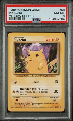 1999 Pokemon Game Base Set Pikachu Yellow Cheeks #58 / 102 Graded PSA 8 ...